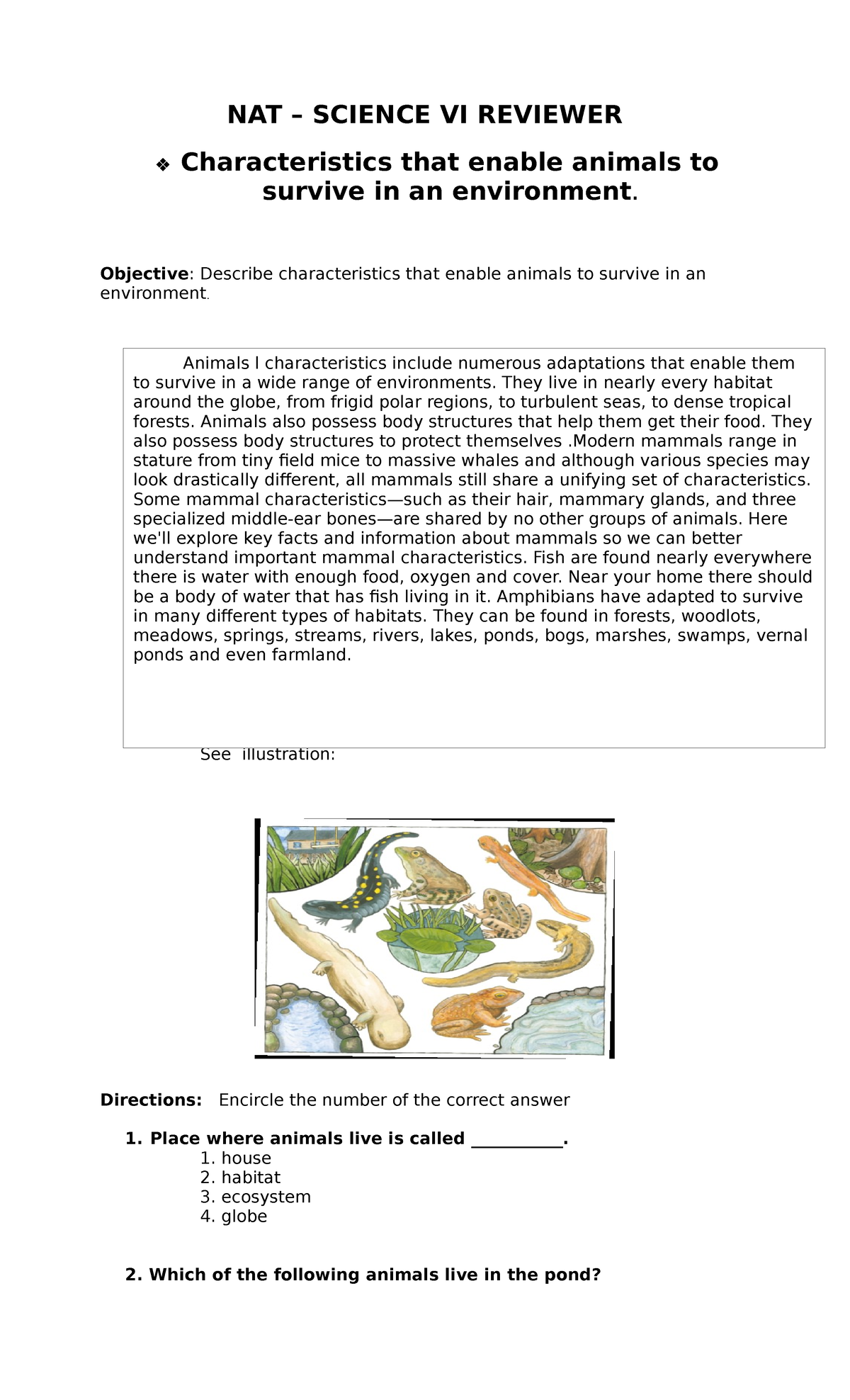 NAT 6 Set 3 - Grade 6 Science Review on Animal Survival and Ecosystems ...