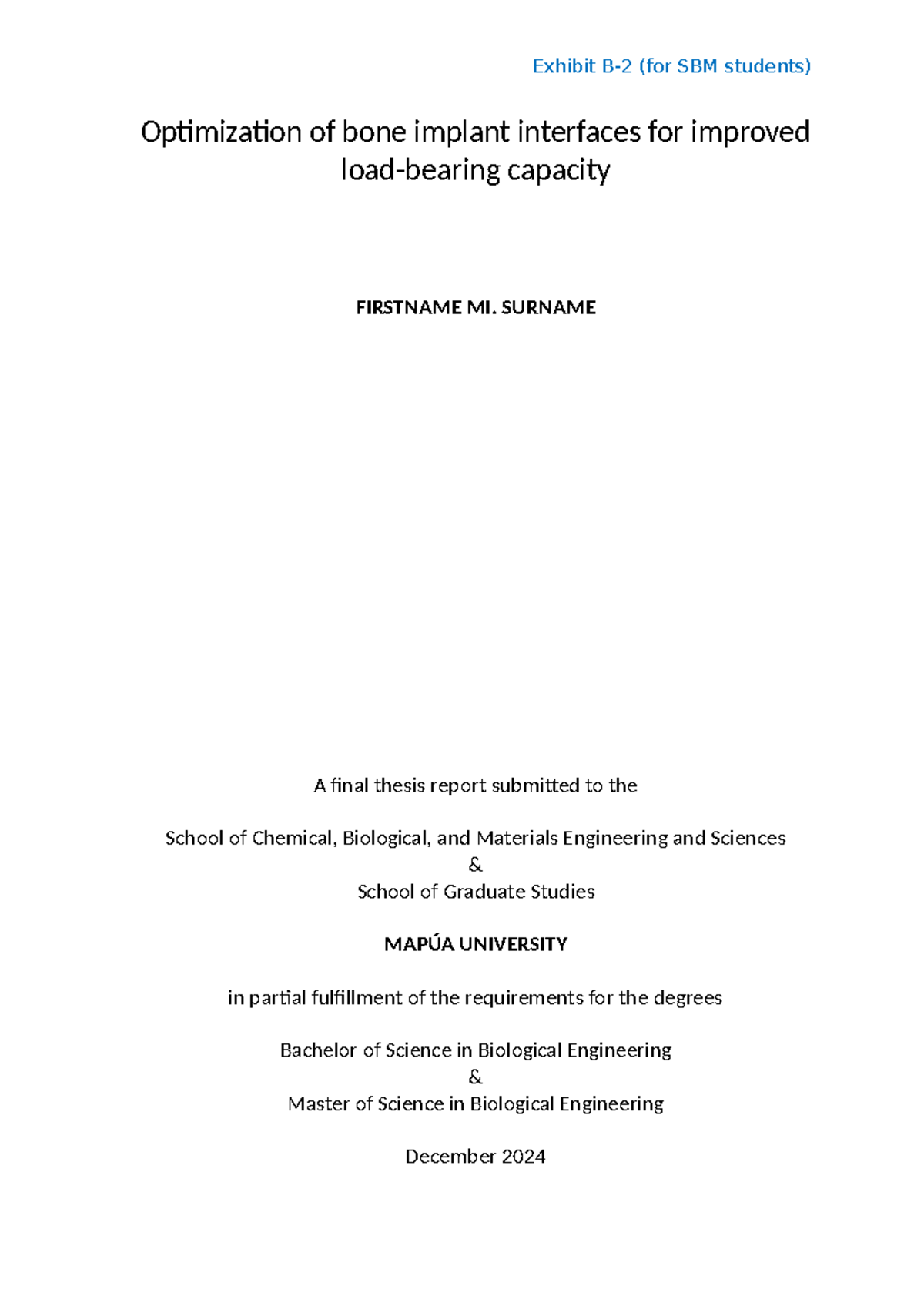 Exhibit B-2 - Thesis Format - Exhibit B-2 (for SBM students ...