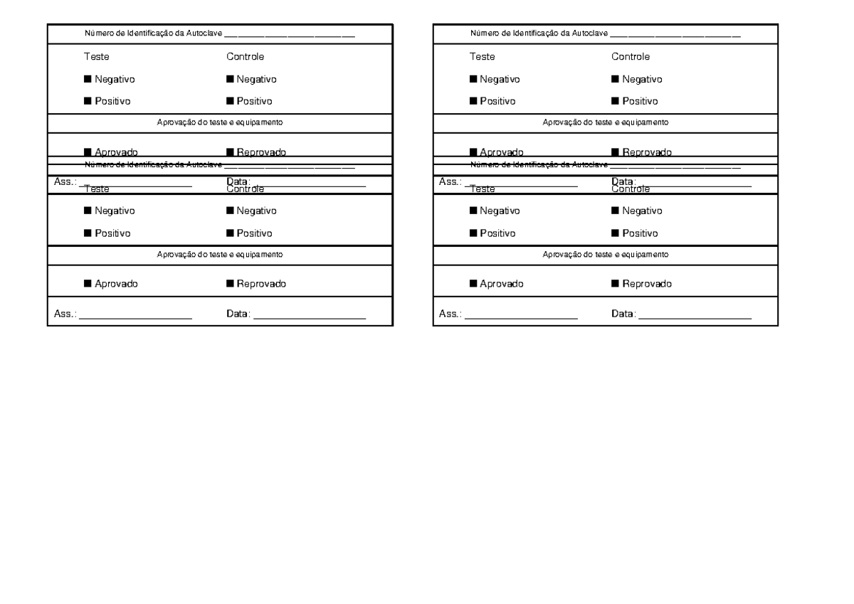 Formulario autoclave modelo 2 - Número de Identificação da Autoclave