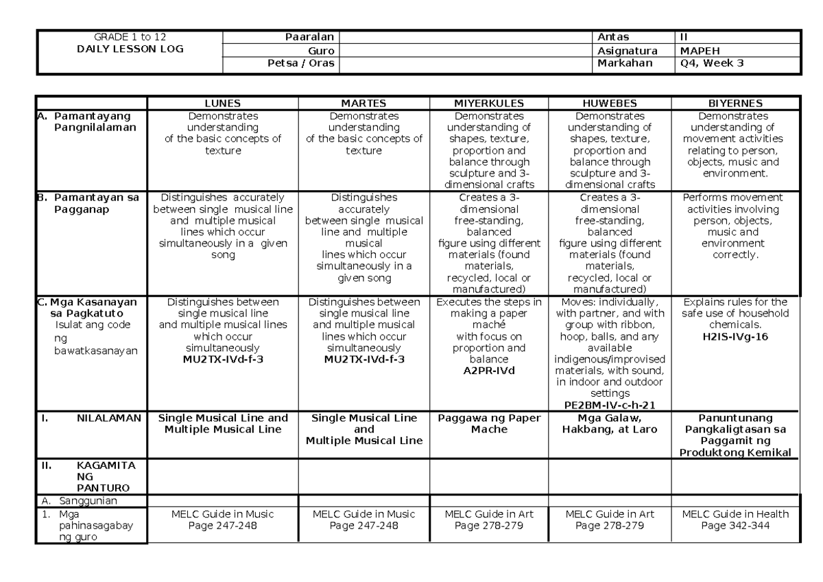 Q4W5- Mapeh-DLL - Grade 2 mapeh - GRADE 1 to 12 DAILY LESSON LOG ...