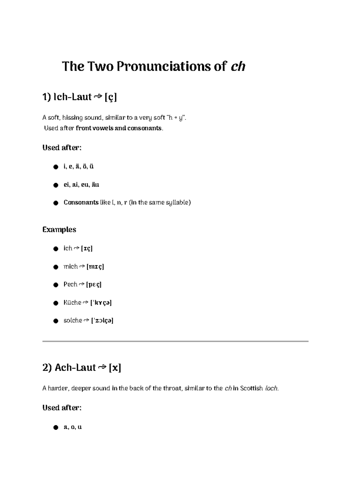German Pronunciation Guide: The Two Sounds of "ch" - Studocu