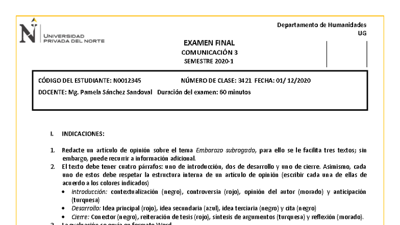 Examen Final UG - Comunicación 3: Artículo de Opinión sobre Embarazo ...