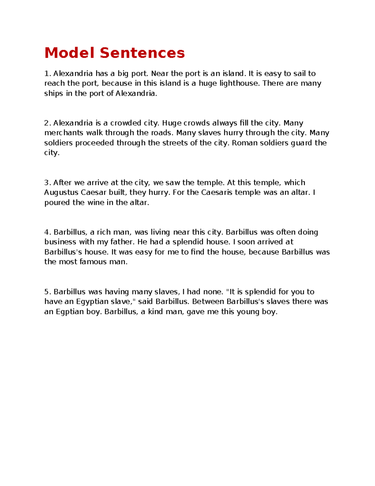 Stage 17 Model Sentences: Alexandria's Port and City Life - Studocu