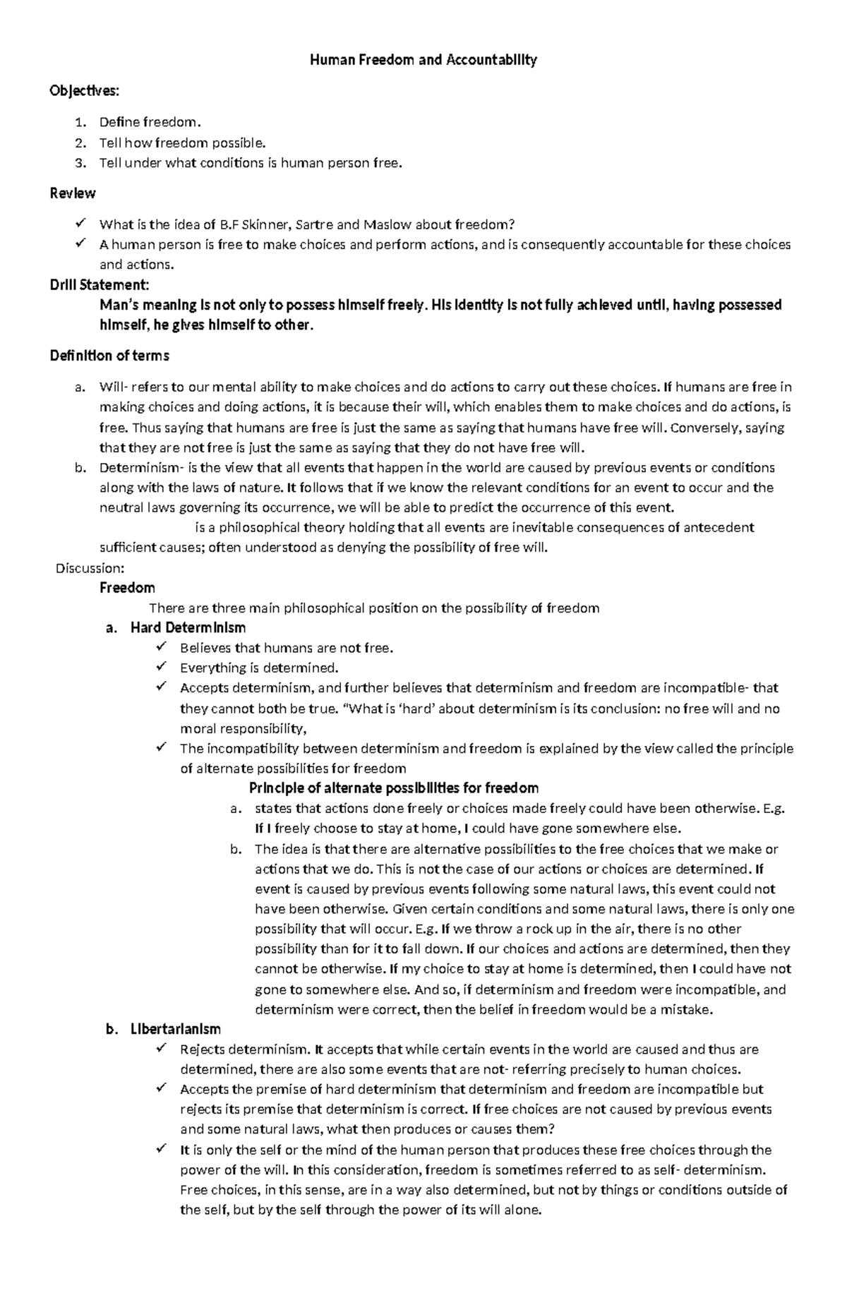 PHIL 101: Human Freedom and Accountability - A Philosophical ...