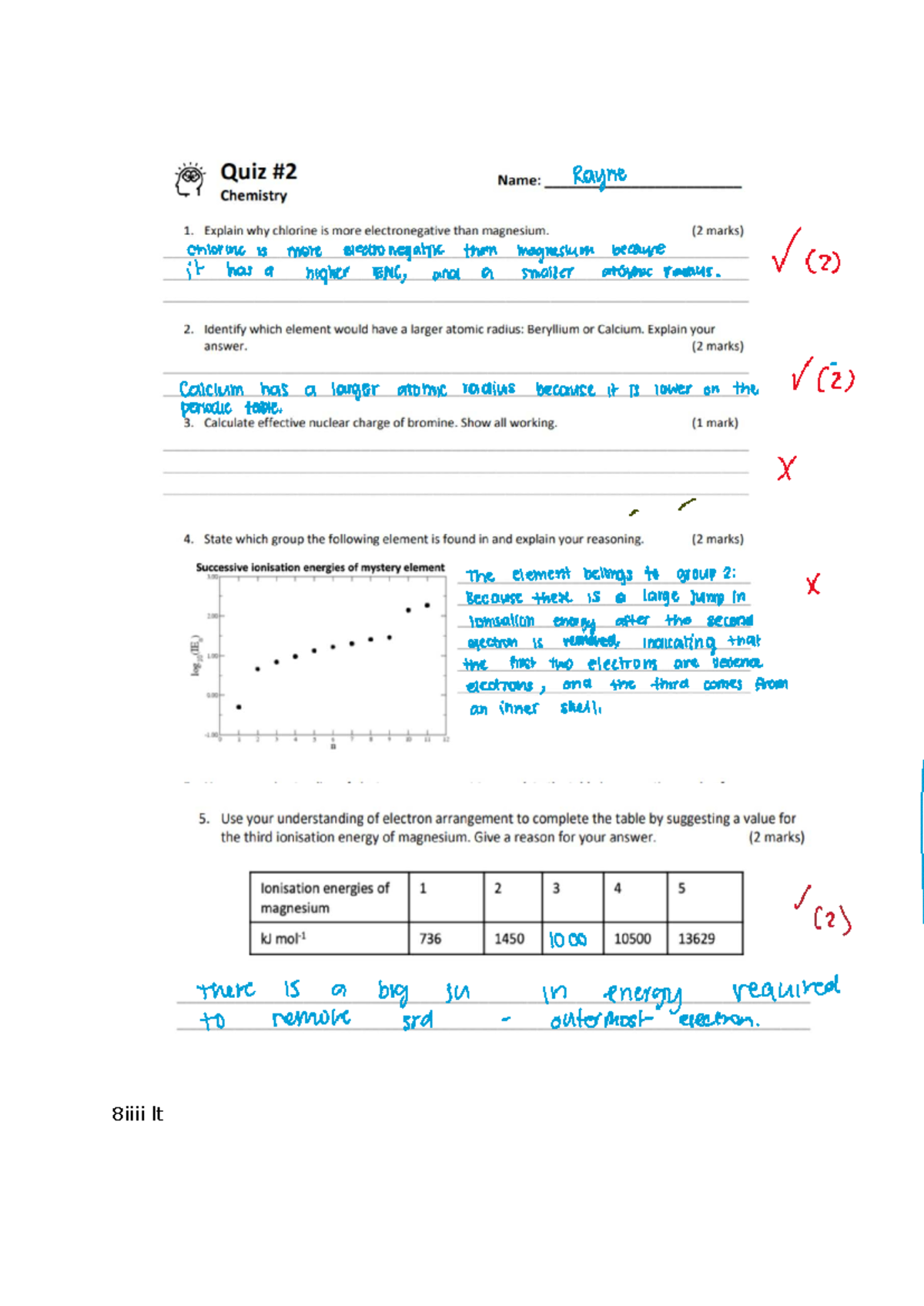 Quiz: Chemistry 1 - Electronegativity & Atomic Radius Analysis - Studocu