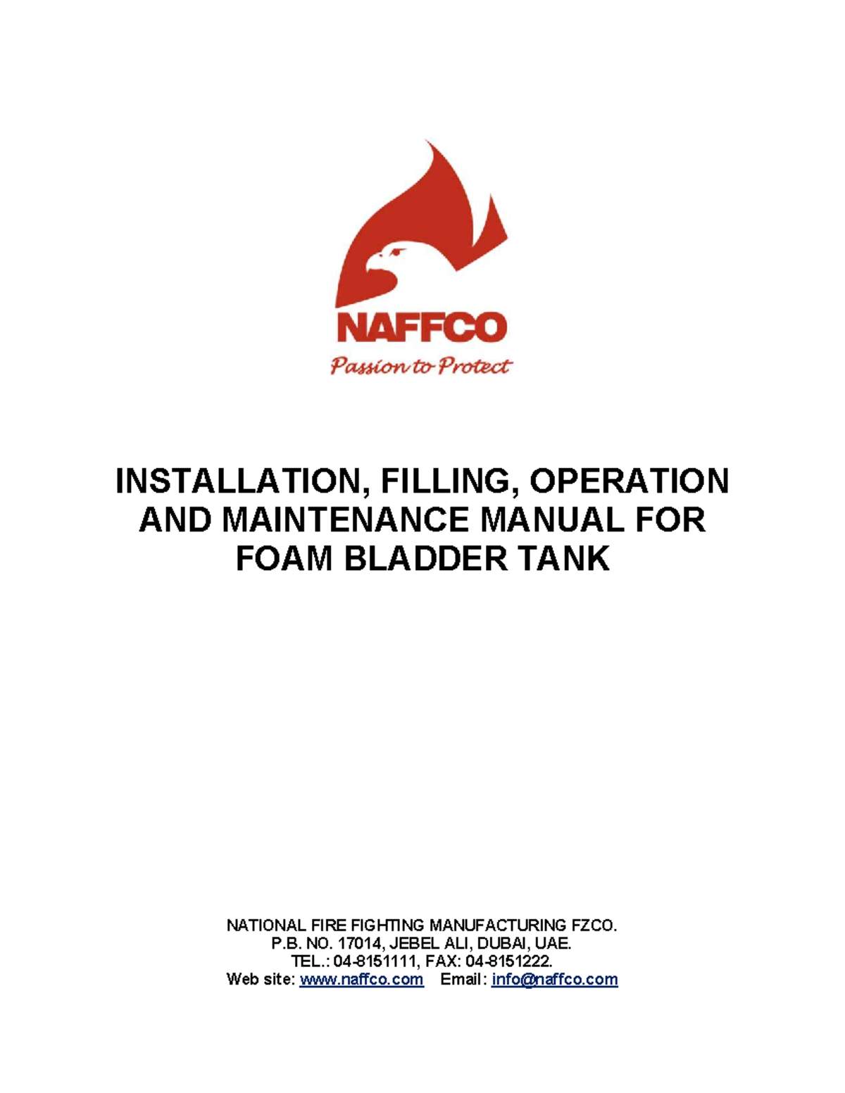 Installation and Maintenance Manual for Foam Bladder Tank (FIRE 101 ...