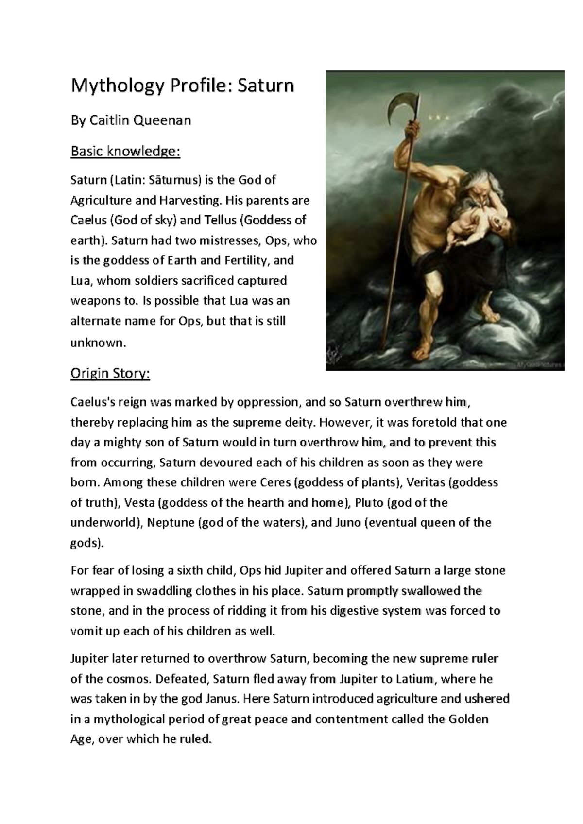 Mythology Profile: Saturn Overview & Significance - Studocu