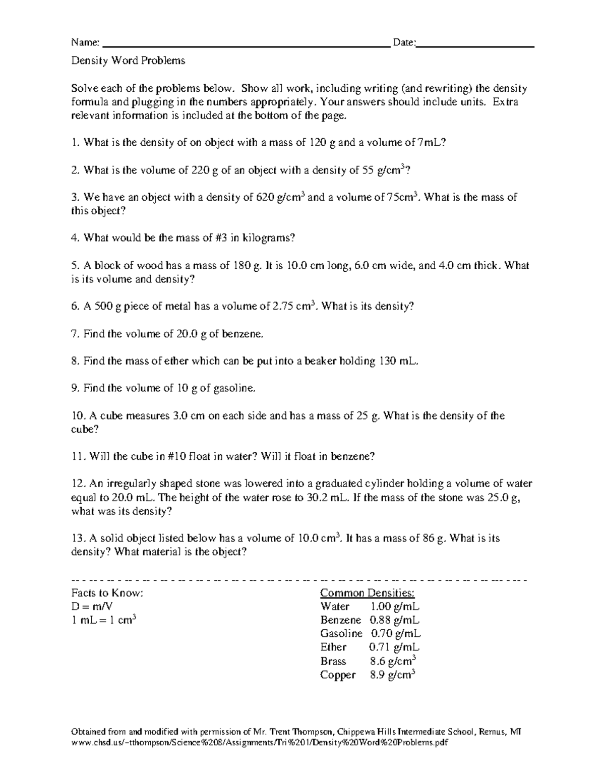 Density Word Problems: Practice & Solutions (Science 101) - Studocu