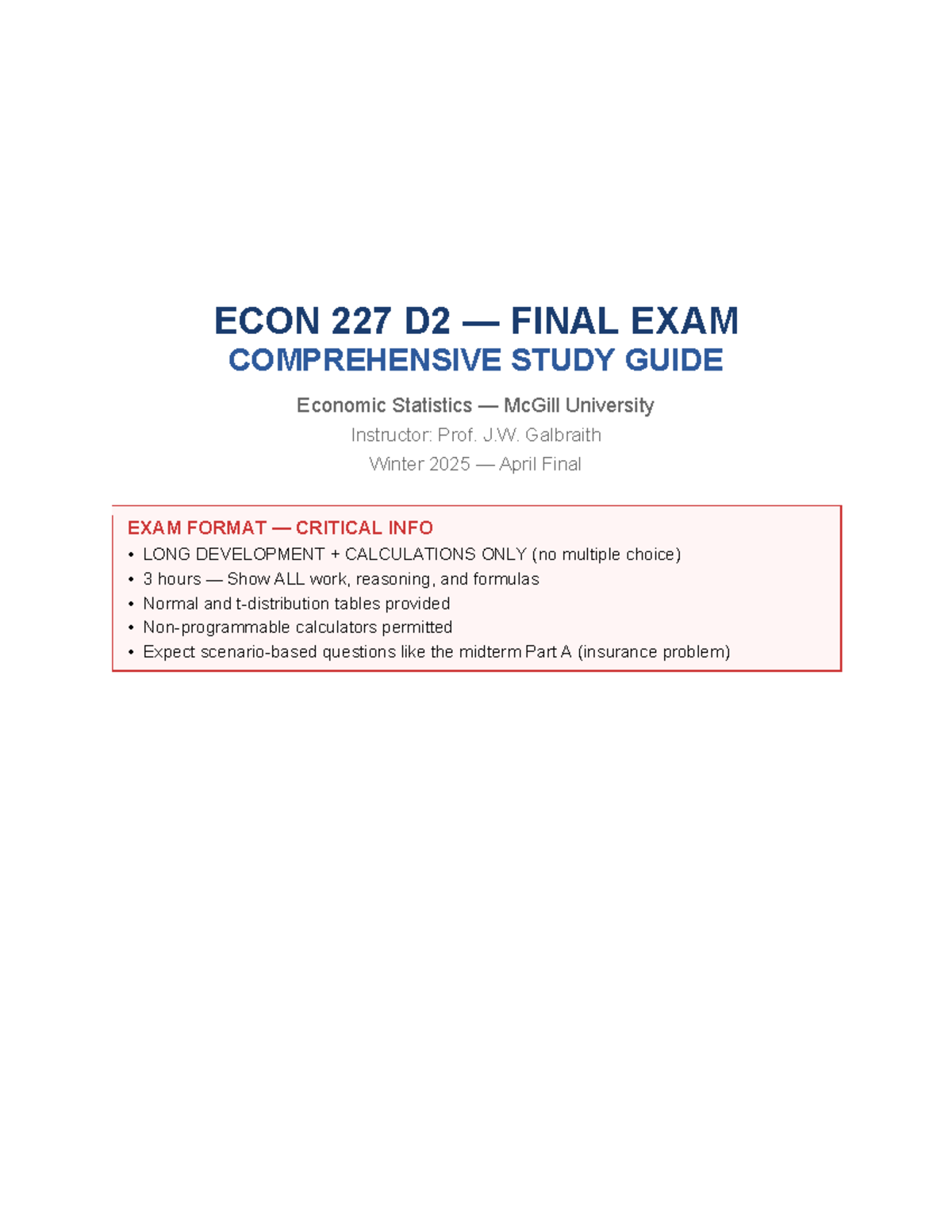ECON 227 D2 FINAL EXAM COMPREHENSIVE STUDY GUIDE 2025 - Studocu