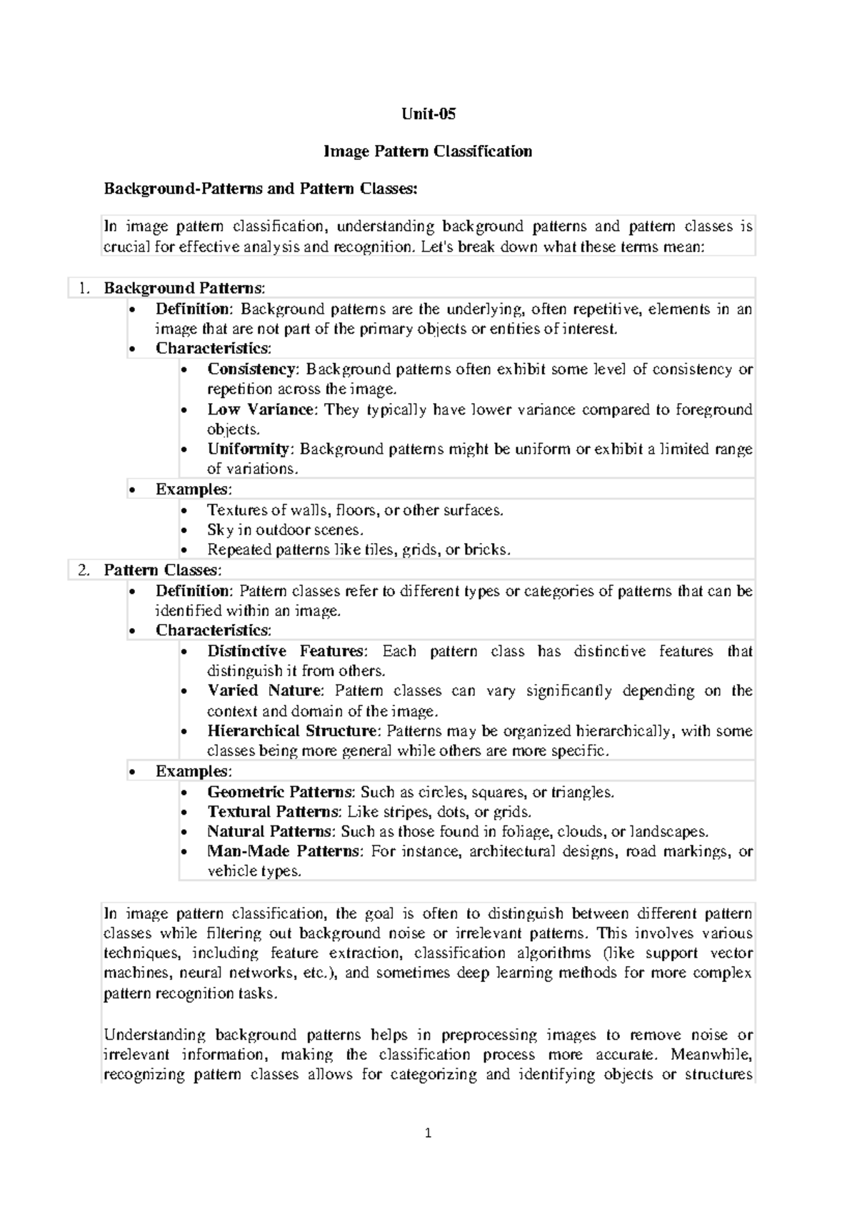 IA Unit-05: Image Pattern Classification and Prototype Matching Techniques - Studocu