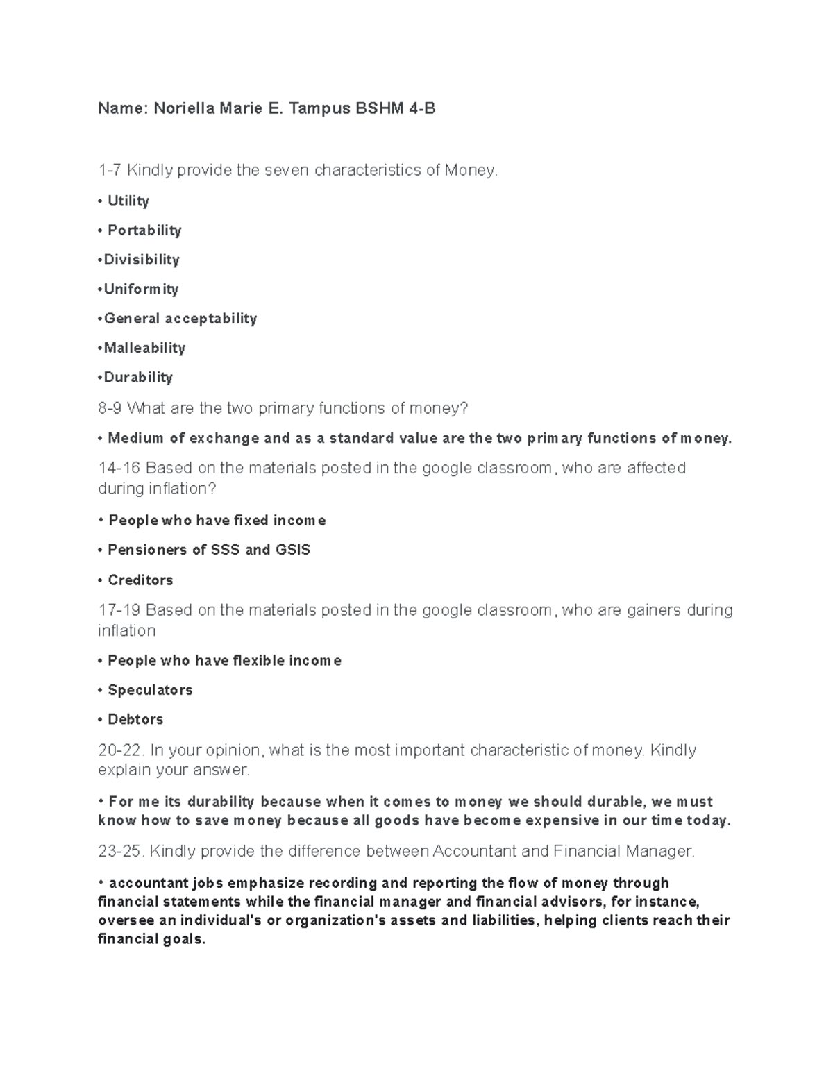 Noriella - RESEARCH - Name: Noriella Marie E. Tampus BSHM 4-B 1-7 Kindly provide the seven - Studocu