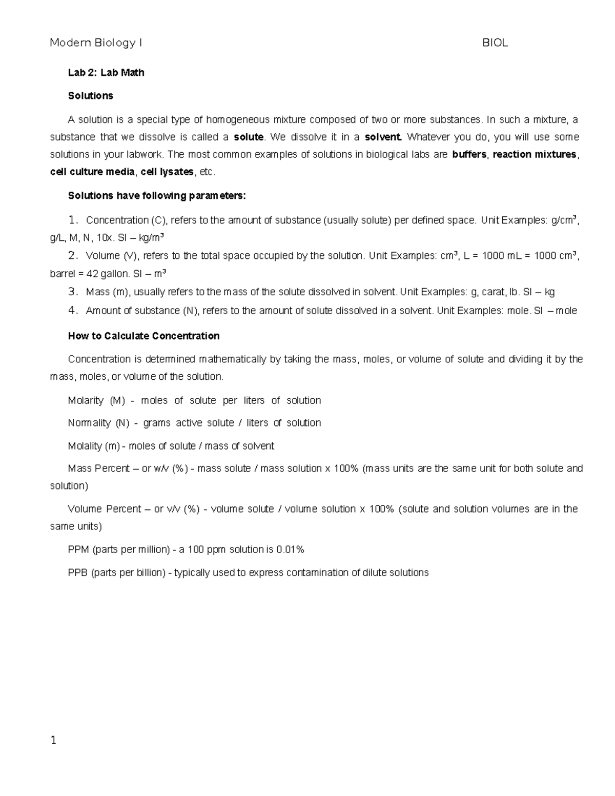 Lab Math Manual updated Spring 24 - Laboratory 110L Lab 2: Lab Math ...