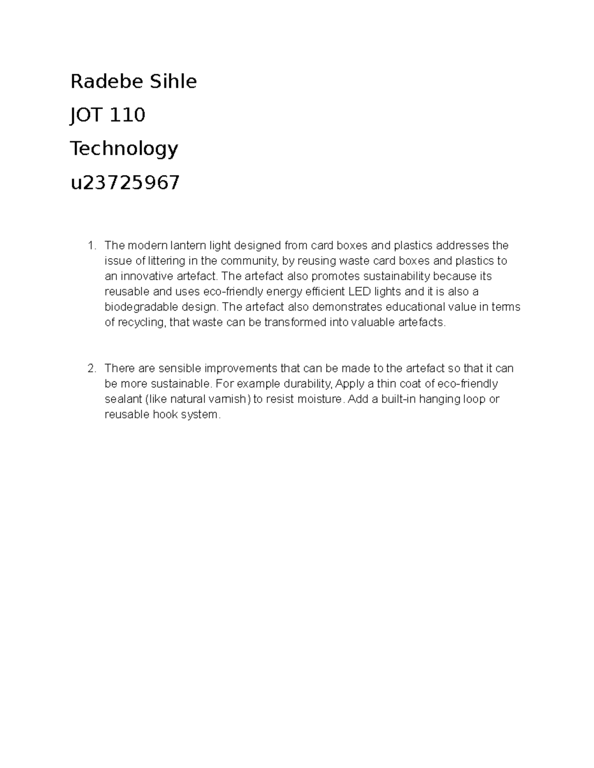 JOT 110 - Innovative Sustainable Lantern Design Project - Studocu