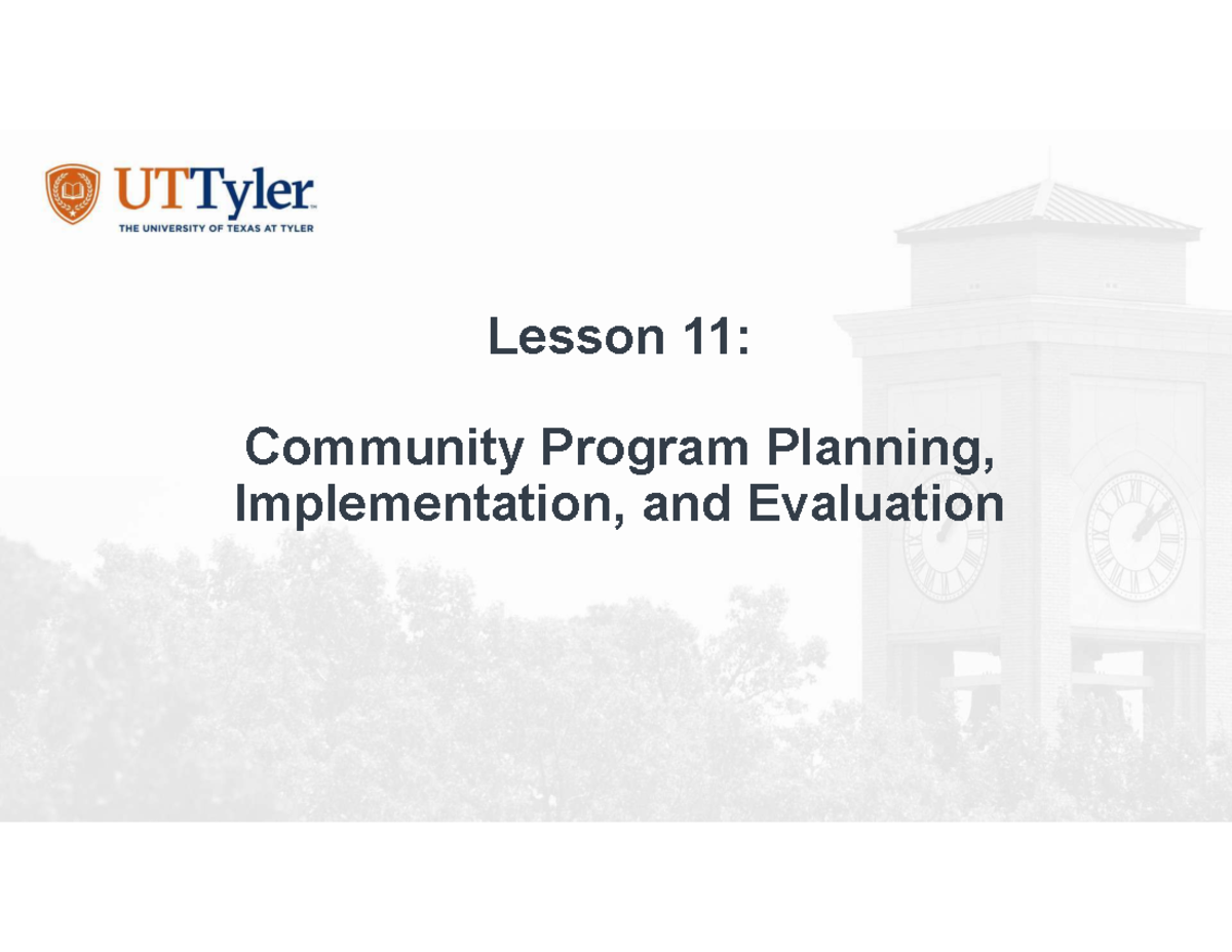 Lesson 11: Community Program Planning & Evaluation (C09181) - Studocu