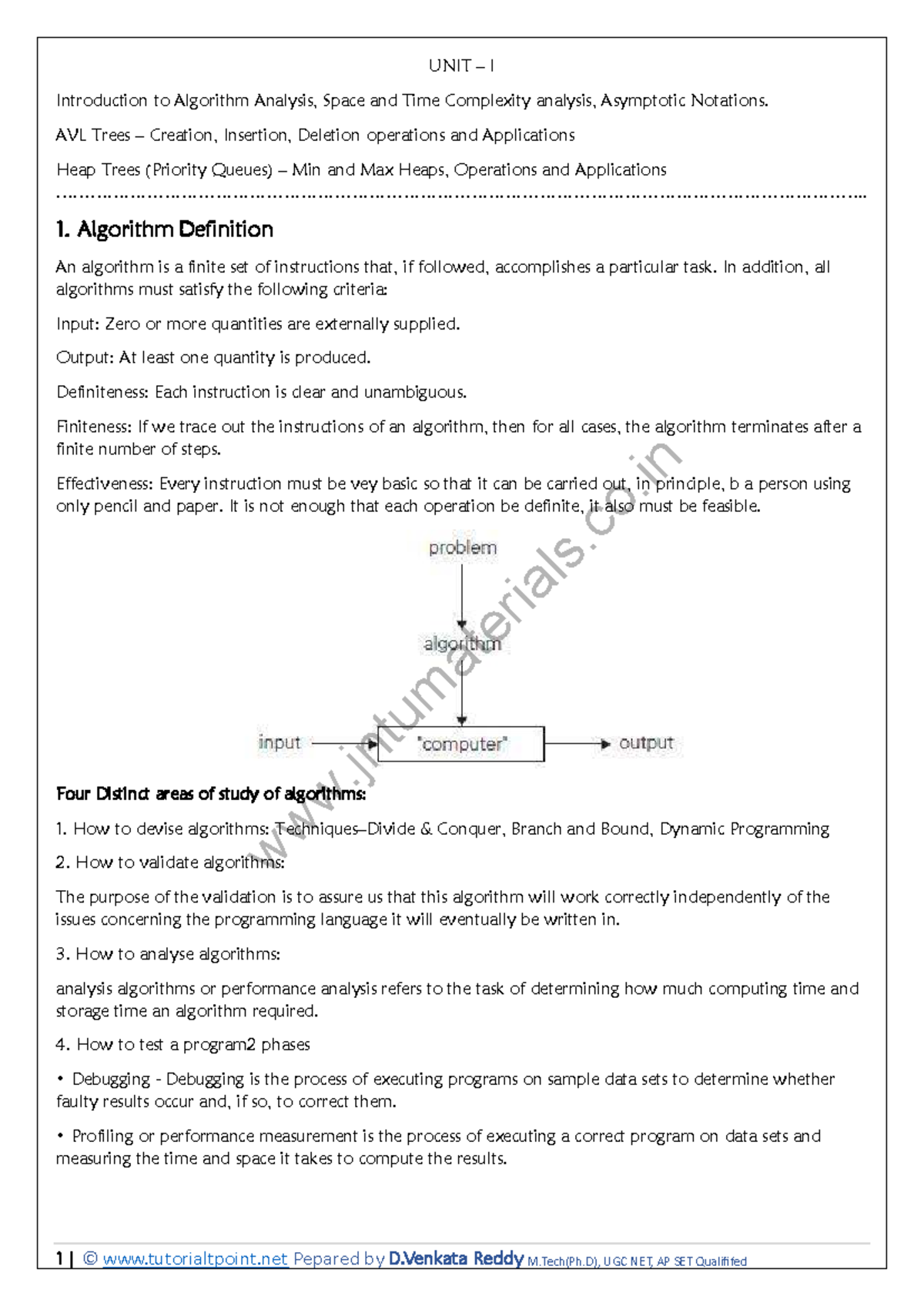 ADS UNIT-I: Algorithm Analysis, AVL Trees, and Complexity Concepts - Studocu
