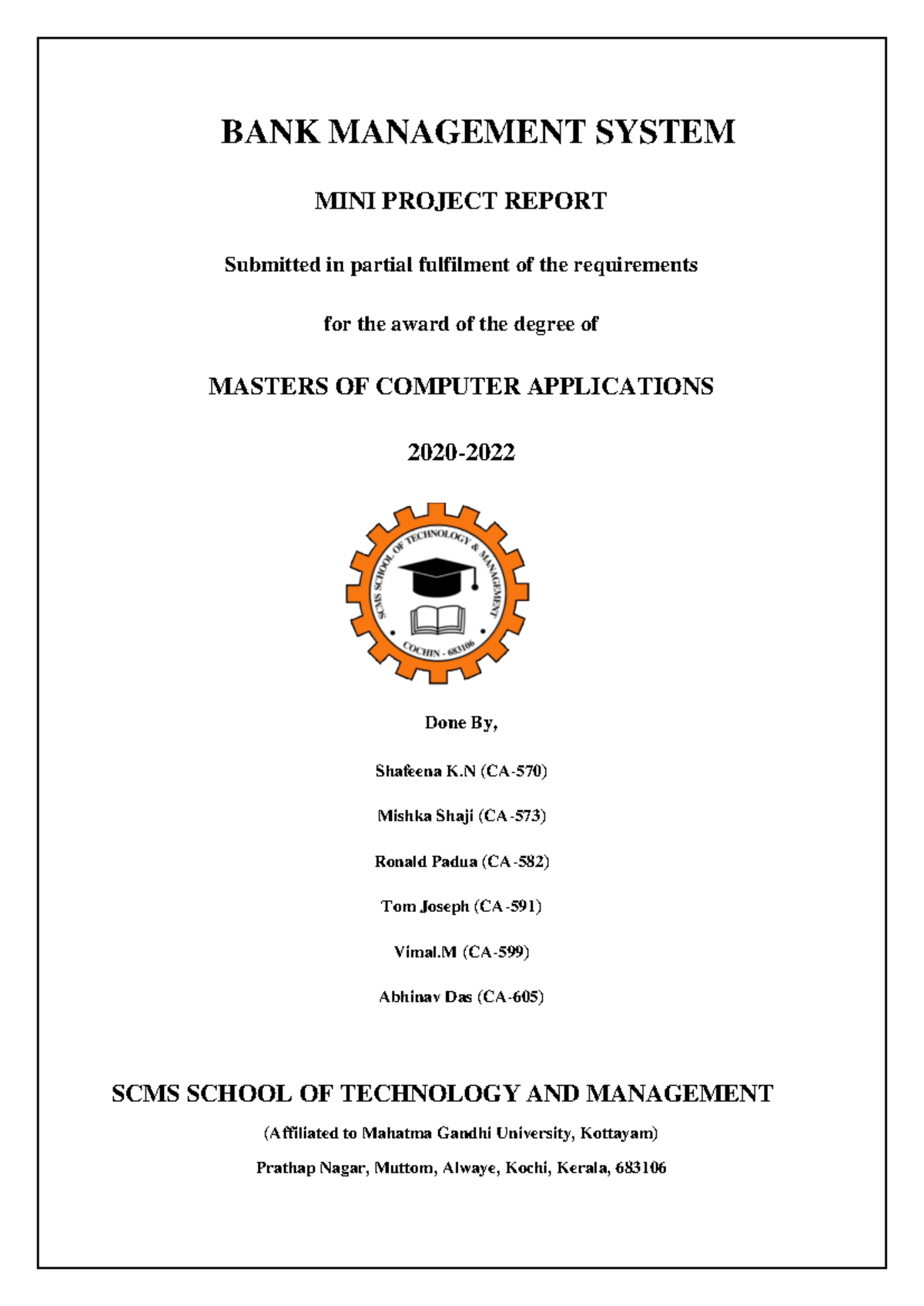BANK Management System - MINI PROJECT REPORT Submitted in partial ...