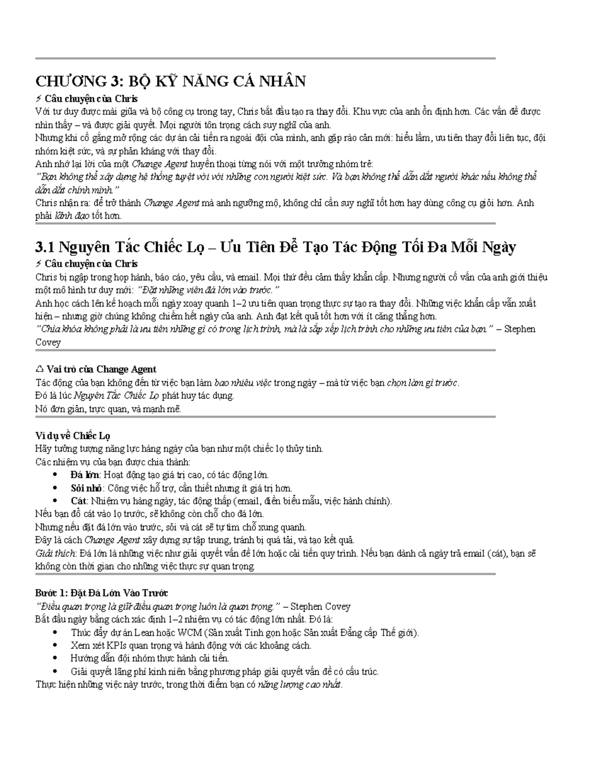 CHƯƠNG 3: BỘ KỸ NĂNG CÁ NHÂN VÀ TƯ DUY CỦA CHANGE AGENT - Studocu