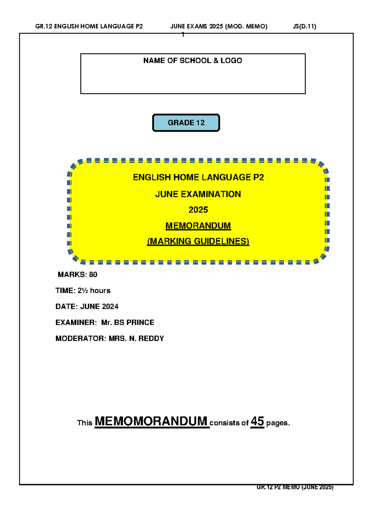 GR.12 ENGLISH HOME LANGUAGE P2 JUNE 2025 EXAM MEMORANDUM (MARKING ...