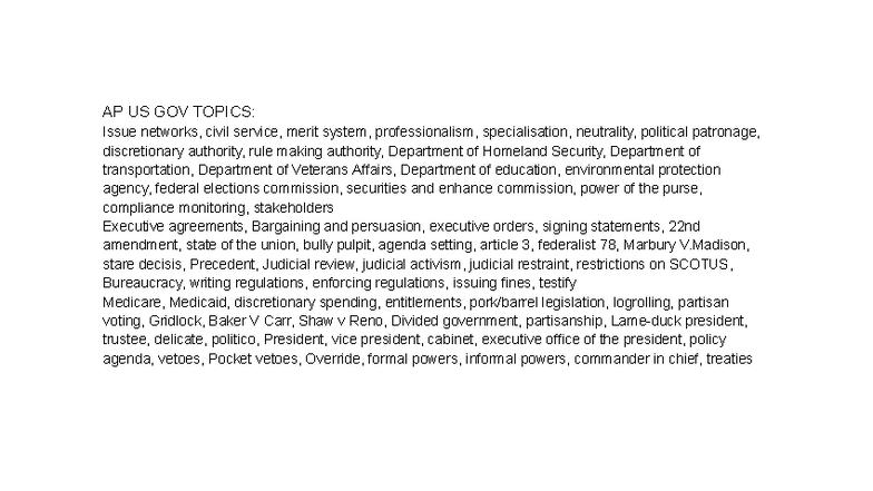 AP US GOV Final Exam Study Topics: Key Concepts & Terms - Studocu
