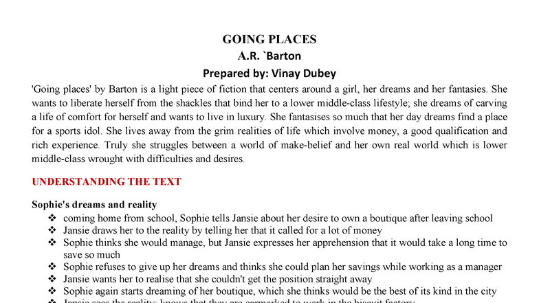 Going Places: A.R. Barton - Study Notes on Sophie's Dreams and Reality ...