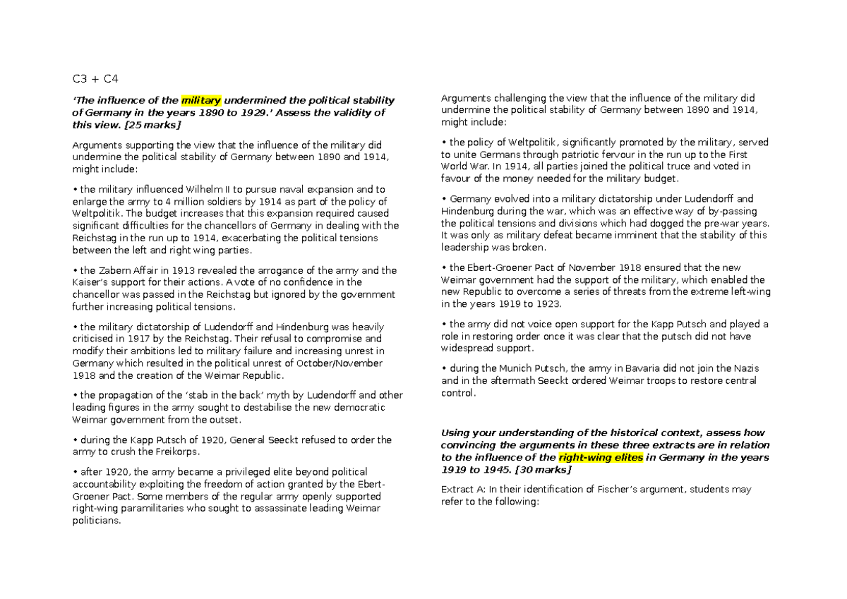 Assessing the Military and Political Dynamics in Weimar Germany (HIST ...