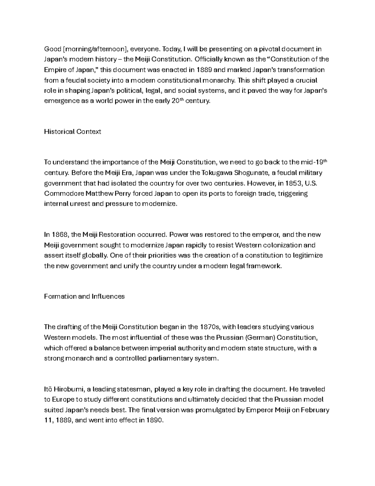 Japan Presentation - History of Modern Japan: The Meiji Constitution ...