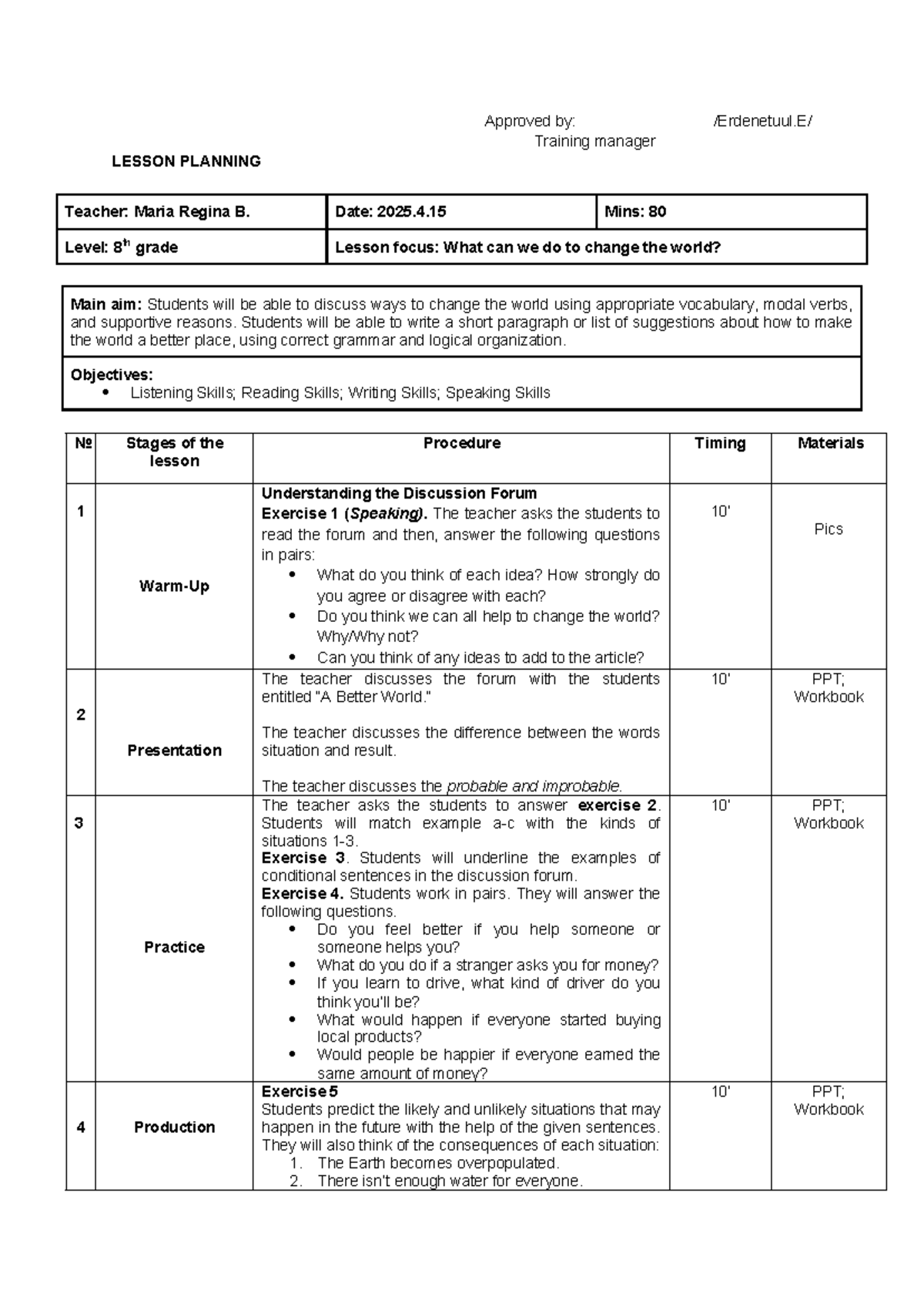 8th Grade Lesson Plan: Changing the World - April 15 - Studocu