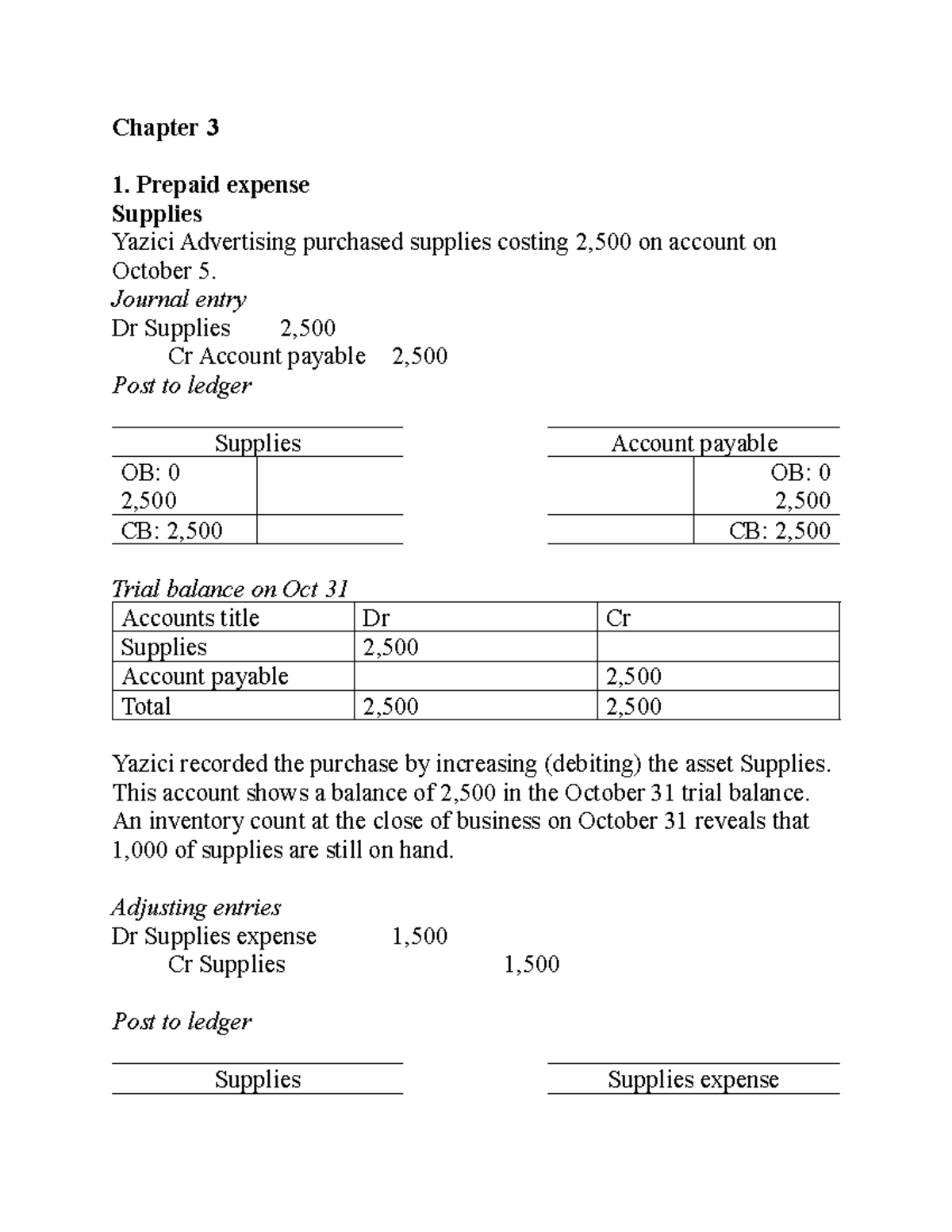 Chapter 3 - Prepaid expenses and adjusting entries in accounting - Studocu