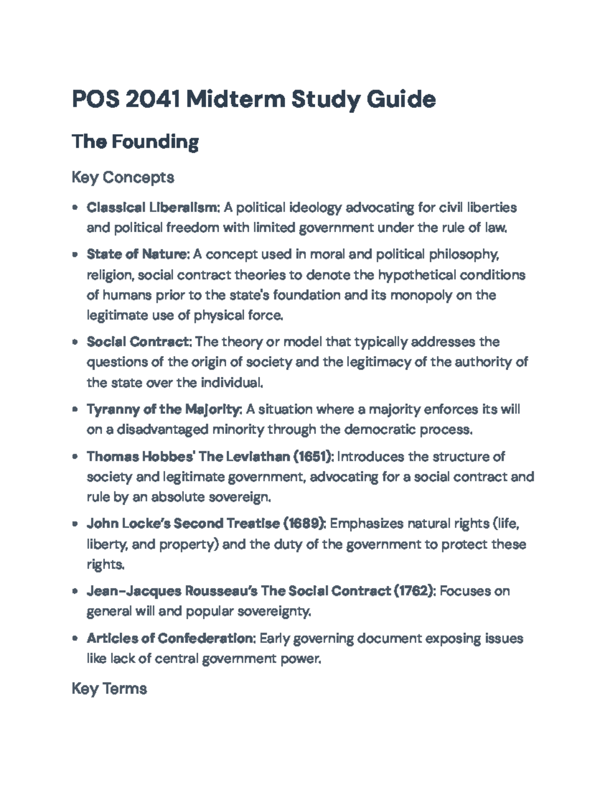 POS 2041 Midterm Study Guide: Key Concepts and Terms in Political ...