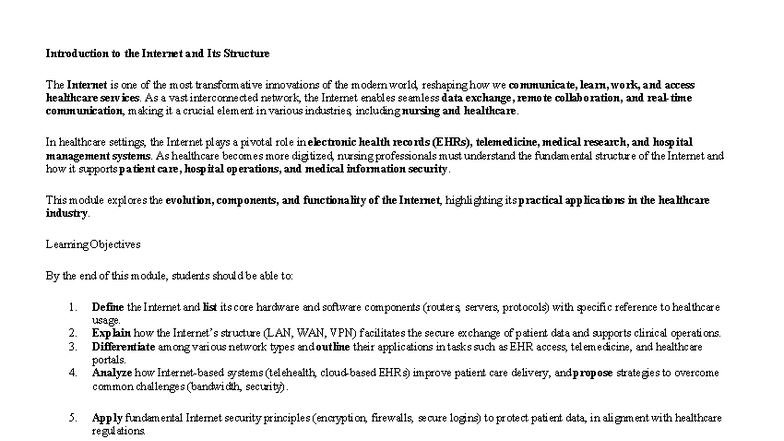 Introduction to the Internet's Role in Healthcare (NURS 101) - Studocu