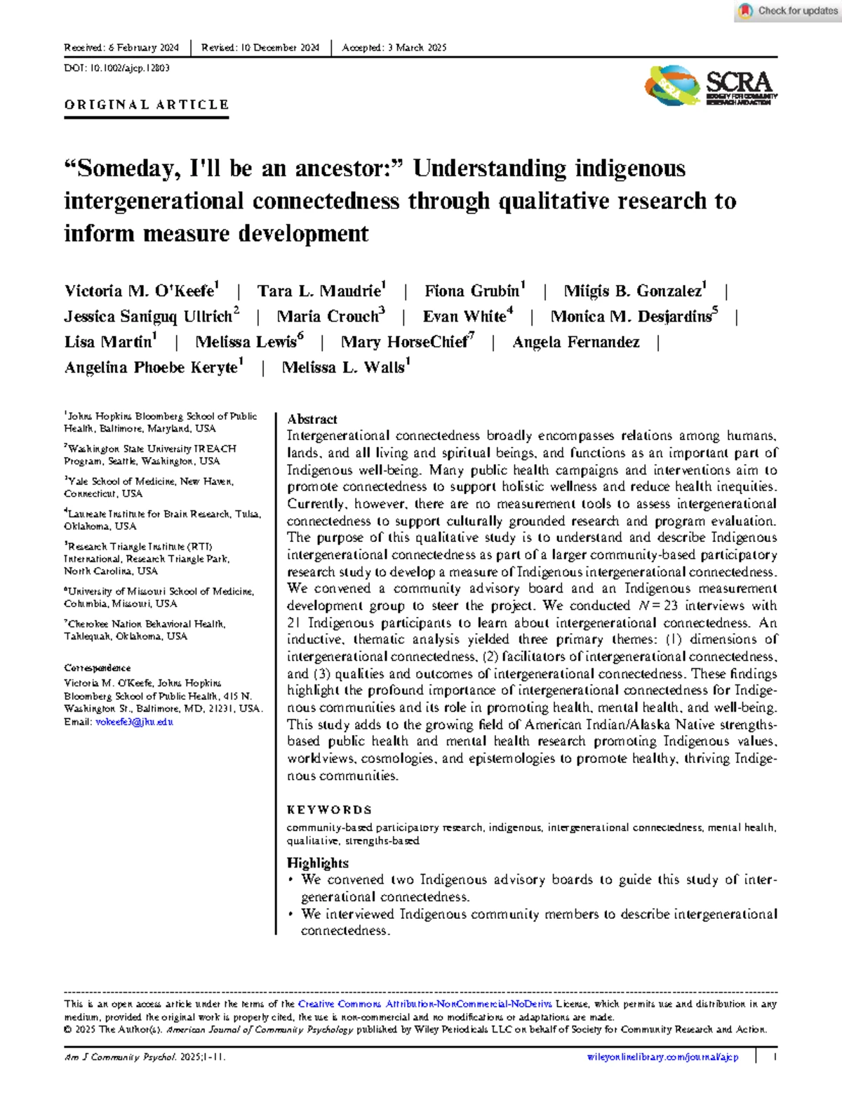 Indigenous Intergenerational Connectedness: Insights from Qualitative ...