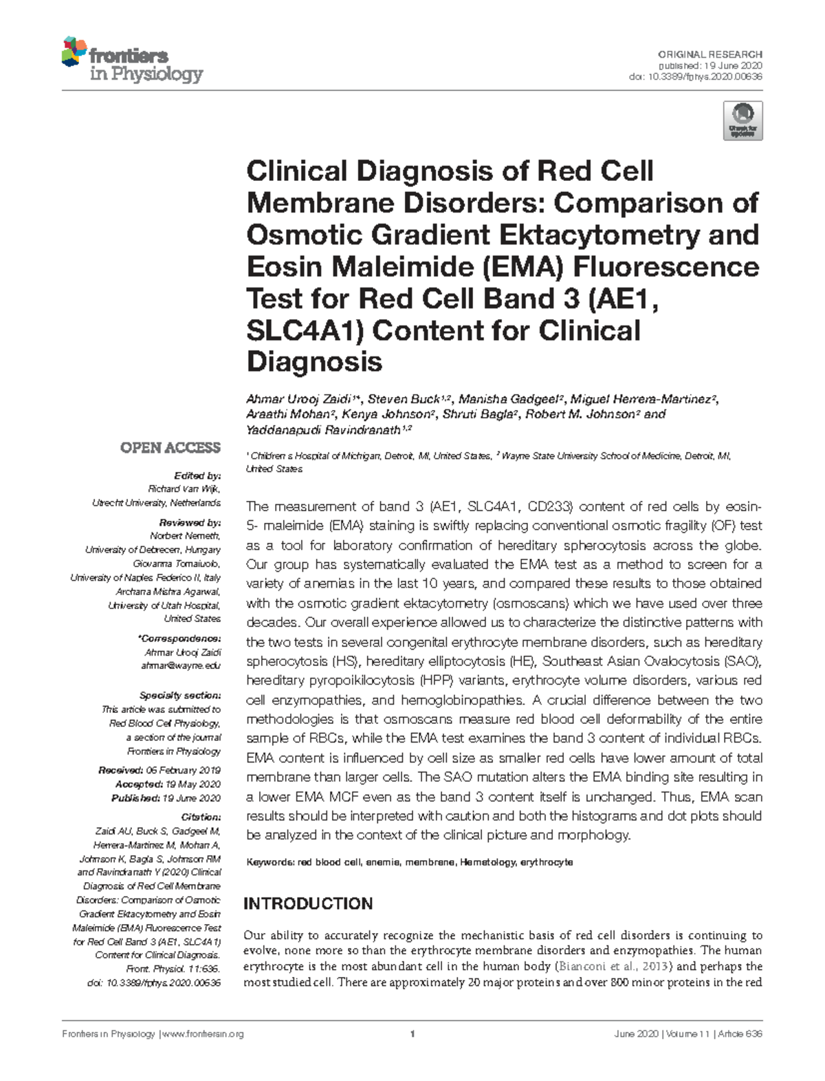Clinical Diagnosis of Red Cell Membrane Disorders: EMA vs ...