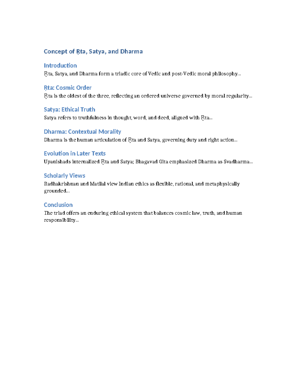 Concept of Ṛta, Satya, and Dharma: A Test Answer Summary (Topic 2 ...