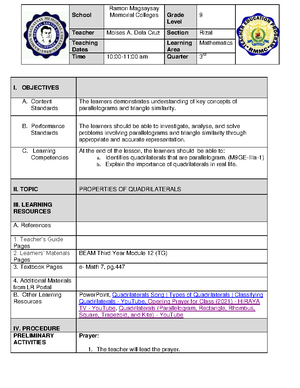 COT Lesson PLAN -Finding the Area of Circle - Grades 5 DAILY LESSON LOG ...
