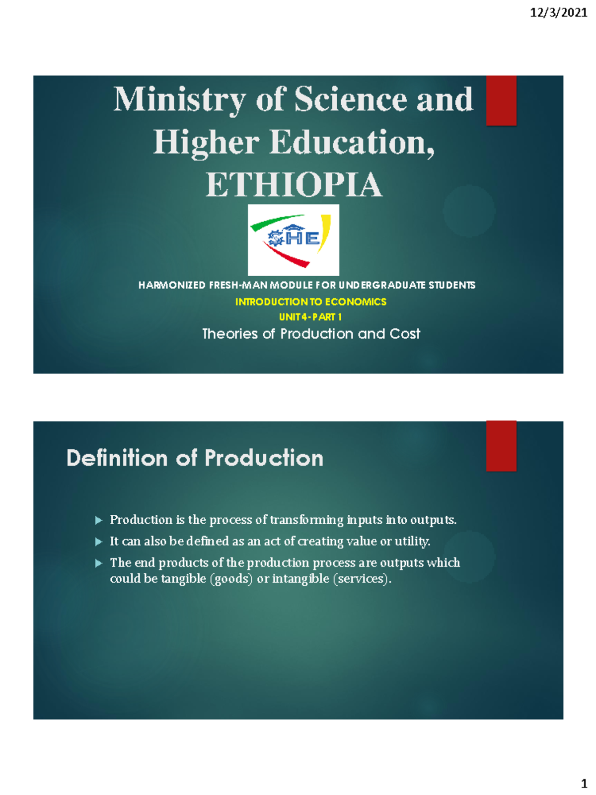 Introduction to Economics: Freshman Eco Unit 4 - Production & Costs ...