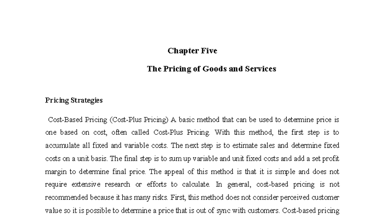 Cost II Chapter 5: Pricing Strategies and Transfer Pricing Methods ...