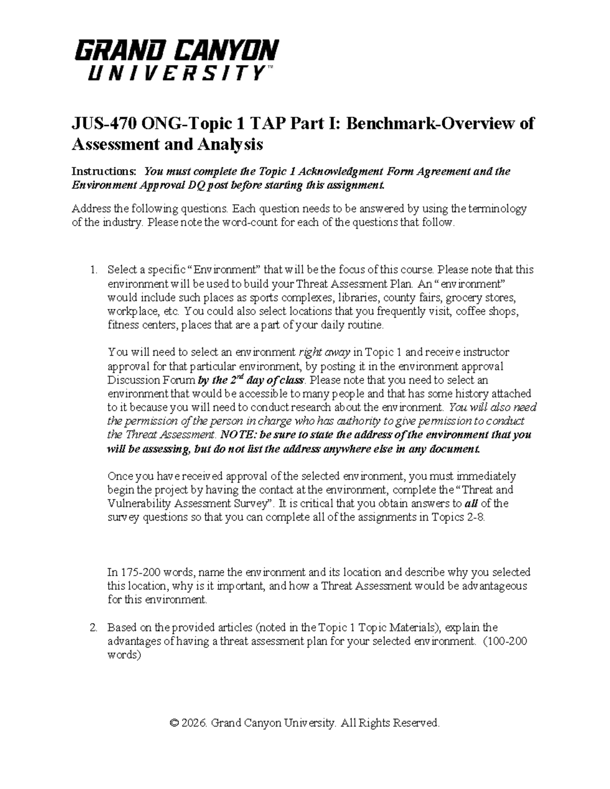 JUS-470-T1-ONG Threat Assessment Plan Overview and Analysis - Studocu