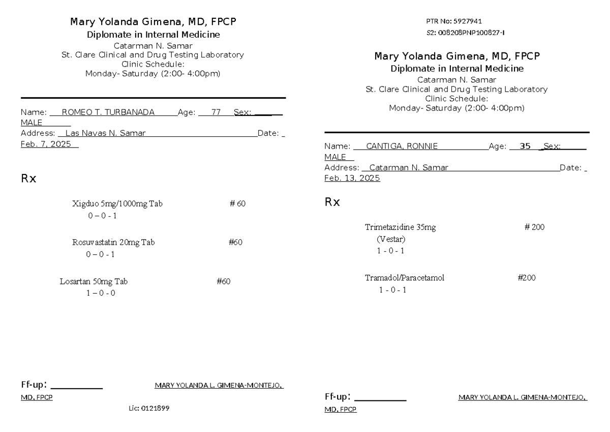 Patient Rx Schedule and Details - St. Clare Clinical Lab - Studocu