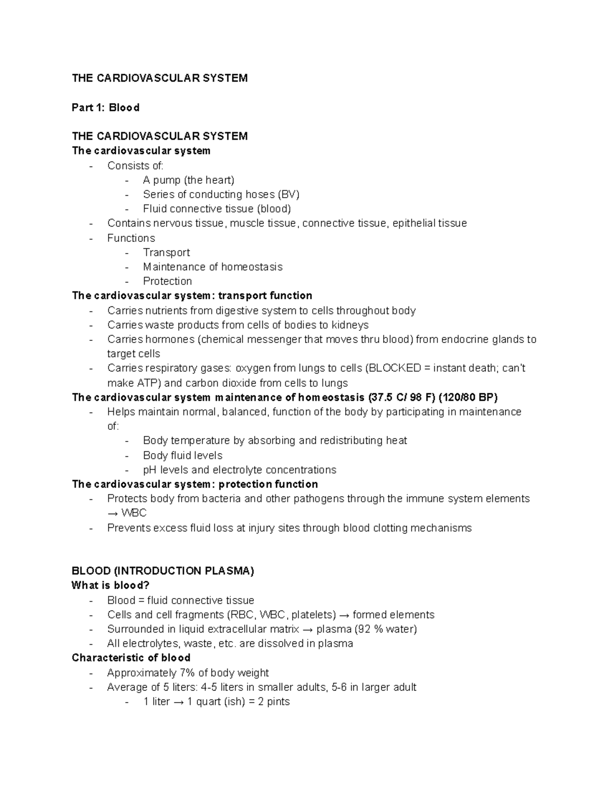 Cardiovascular System Overview: Dynamics of Heart & Blood Functions - Studocu