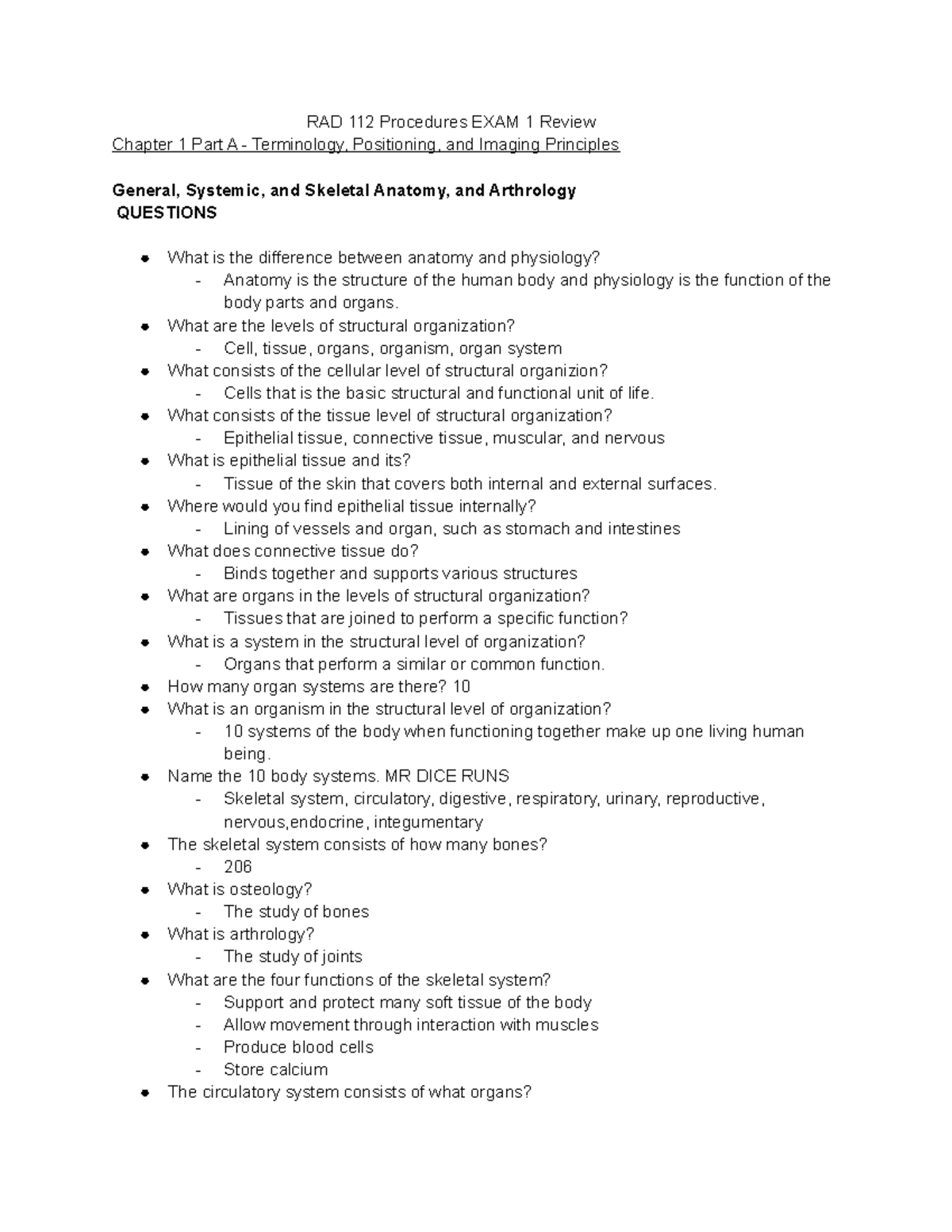 RAD PRO 112 Exam 1 Review: Anatomy, Positioning & Imaging Principles ...