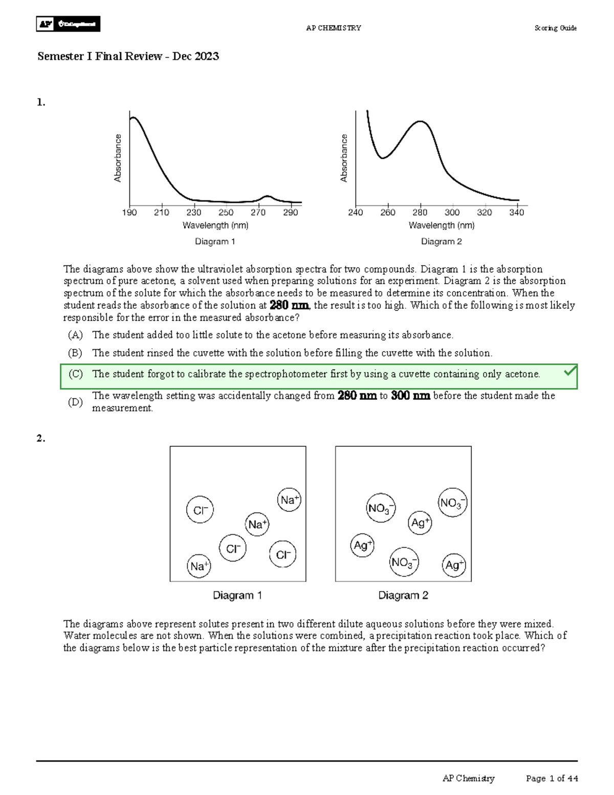 AP CHEMISTRY Semester 1 Final Exam Review Answer Key (Units 1-4) - Studocu