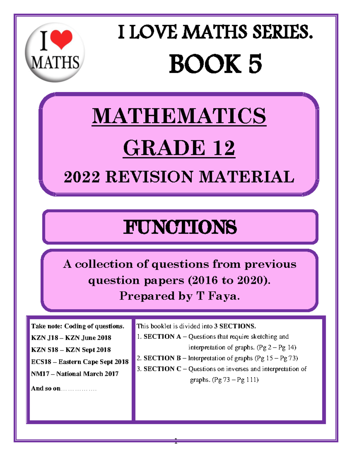 Grade 12 Maths Revision Notes: Functions - I LOVE Maths Series Book 5 ...