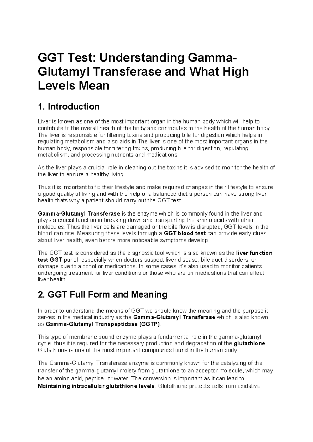 GGT Test (LFT): Insights on Gamma-Glutamyl Transferase Levels - Studocu