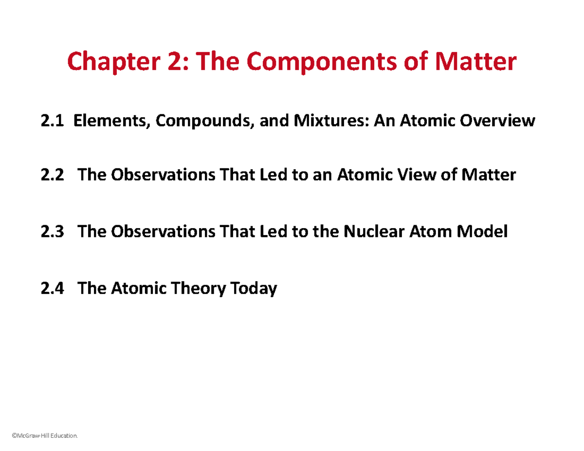 Chemistry 101: Chapter 2 - Components of Matter & Atomic Theory - Studocu