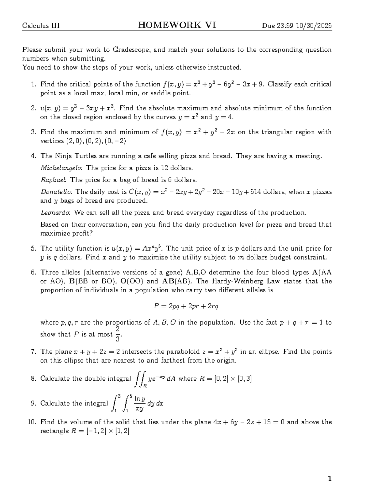 Homework VI Calculus (MATH 101) - Due 23:59 - Studocu