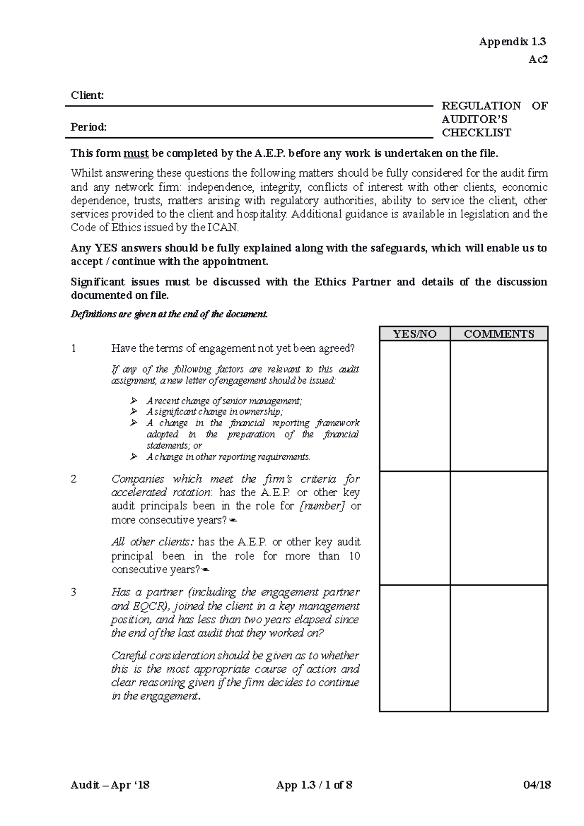 Regulation of Auditors Checklist (Ac2) for AEP Compliance - Studocu