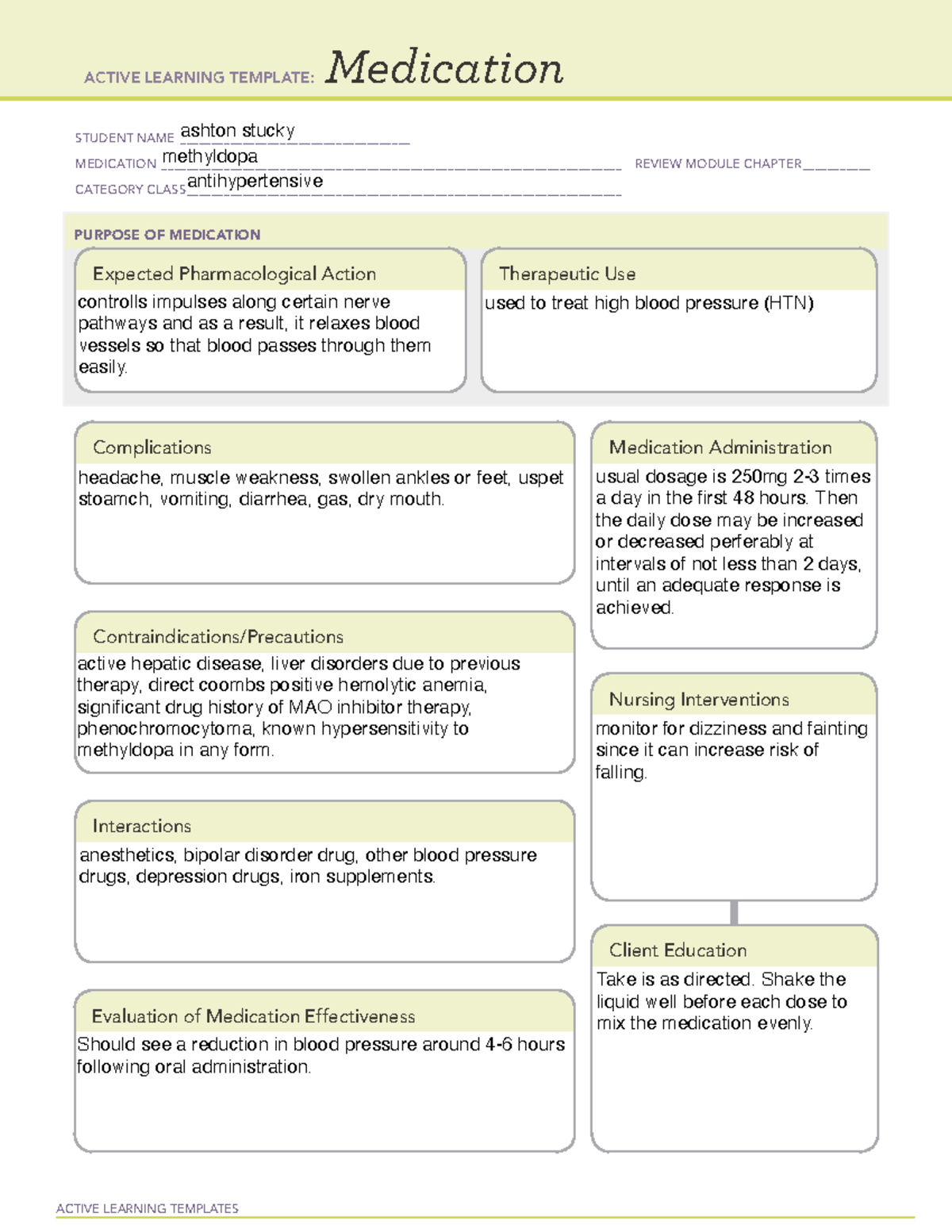 Methyldopa Anemia Medication Active Learning Template - Studocu