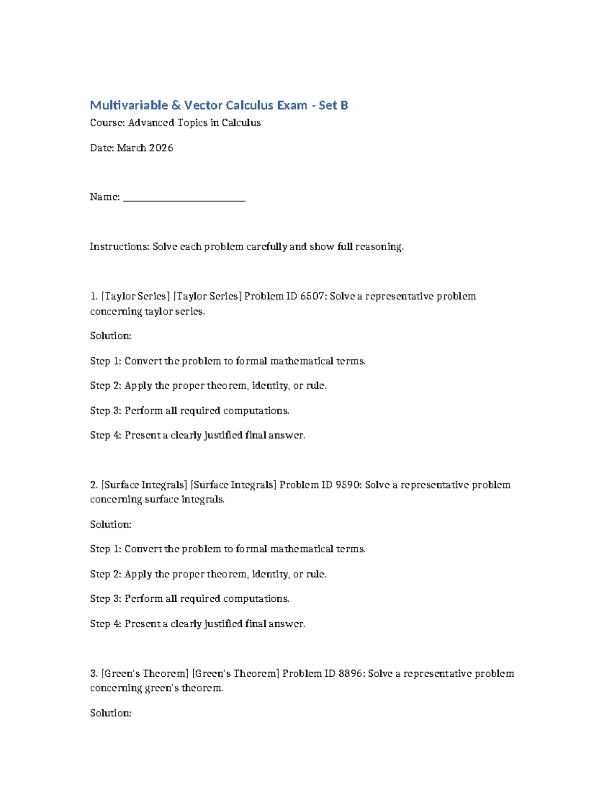 Multivariable Vector Calculus Exam Set B (Math 5939) Solutions - Studocu