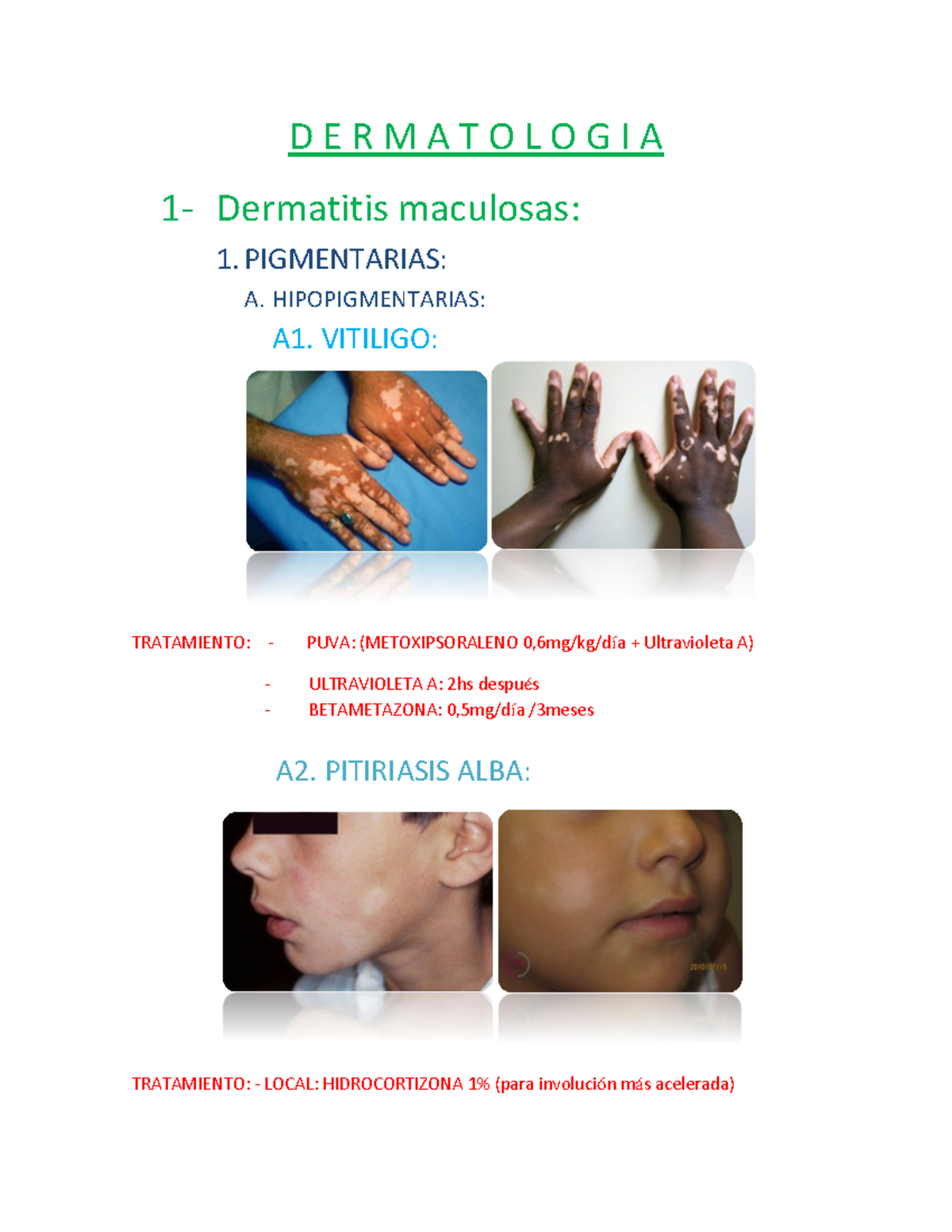 DERMATOLOGIA: Tratamientos para Dermatitis y Otras Afecciones - Studocu