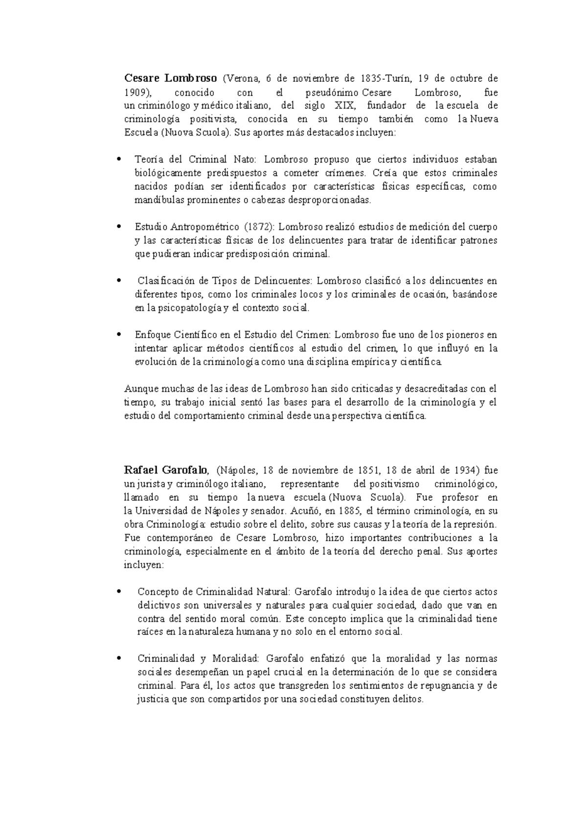 Criminología Positivista: Aportes de Lombroso, Garofalo y Ferri - Studocu